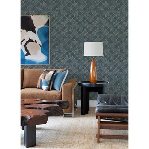 Pilak Matte Blue Gold Metallic Ogee Diamond Trellis Distressed Pattern ...