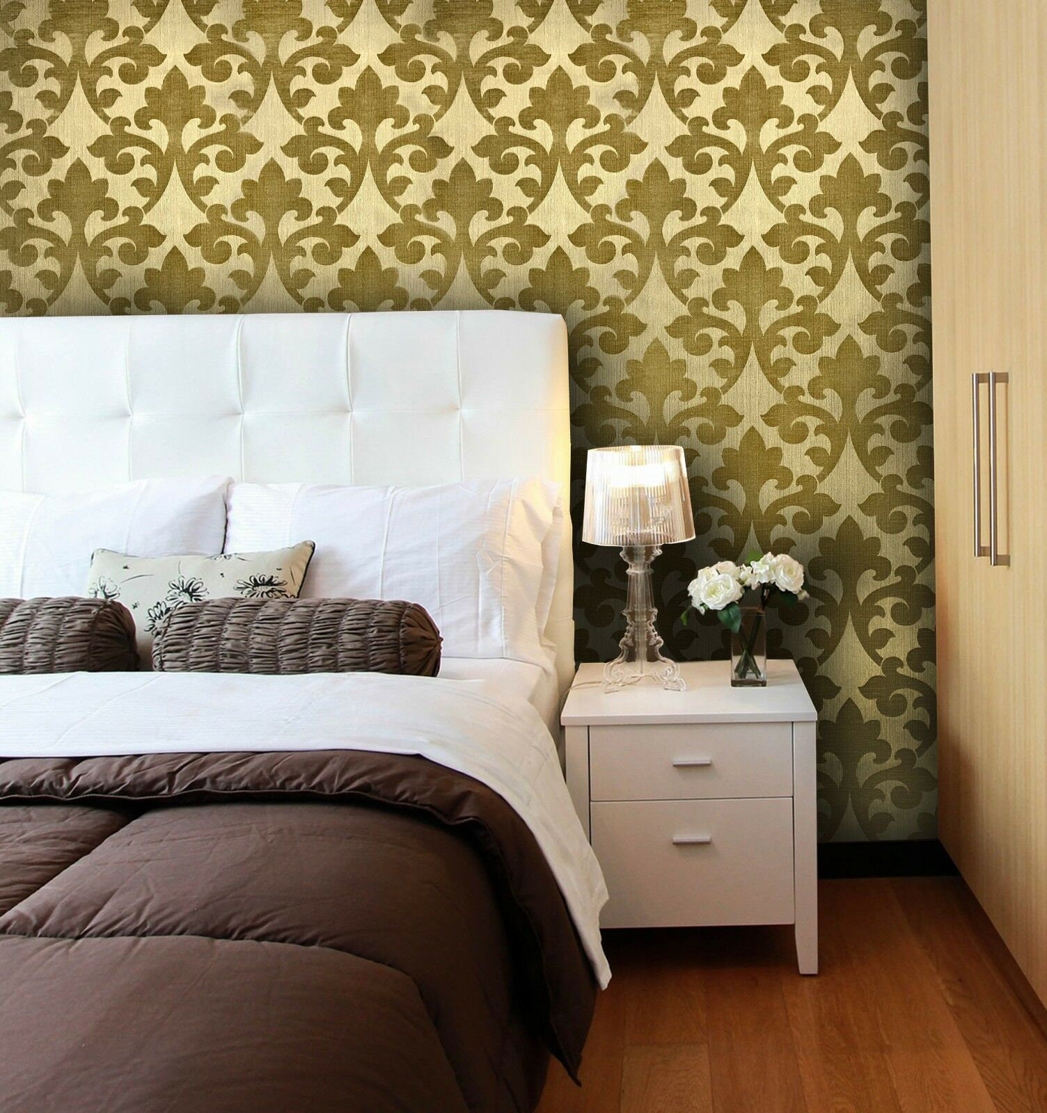 Flocking Embossed Wallpaper Roll Gold Metallic Flocked - Etsy