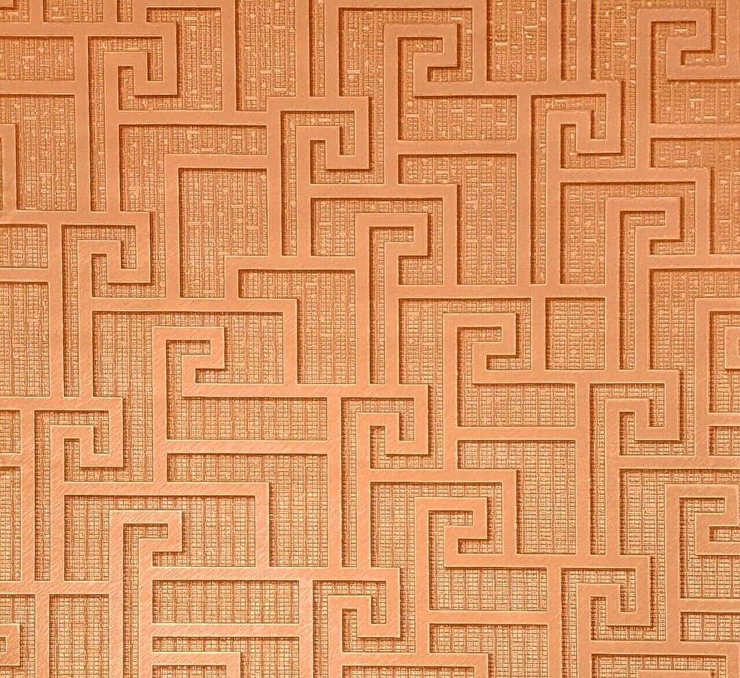 Contemporary Orange Red Copper Metallic Greek Key Lines Textured Modern ...