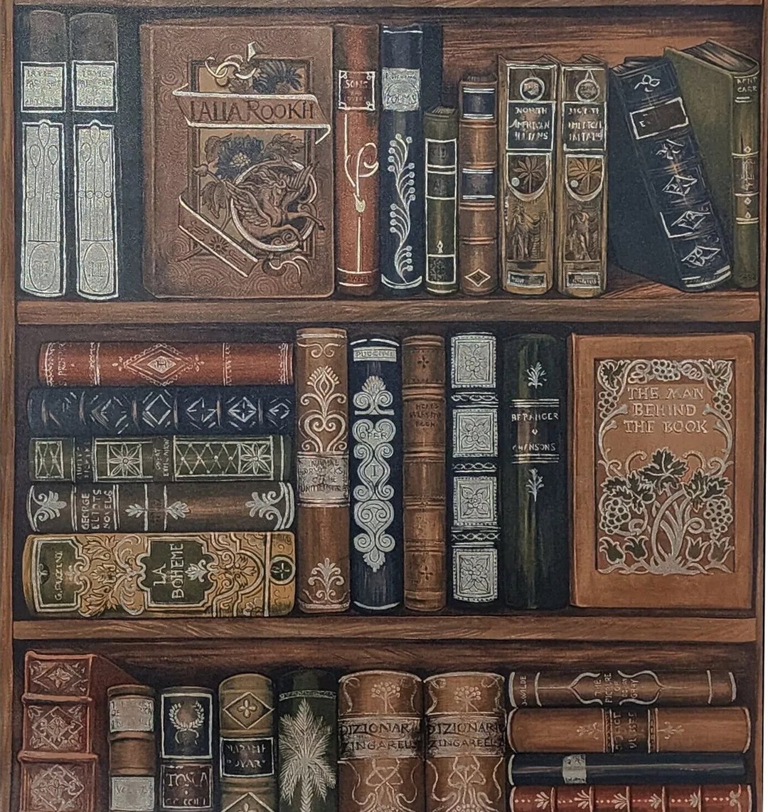 Bookshelf Wallpaper Antique Vintage Books Brown Colored Shelf ...