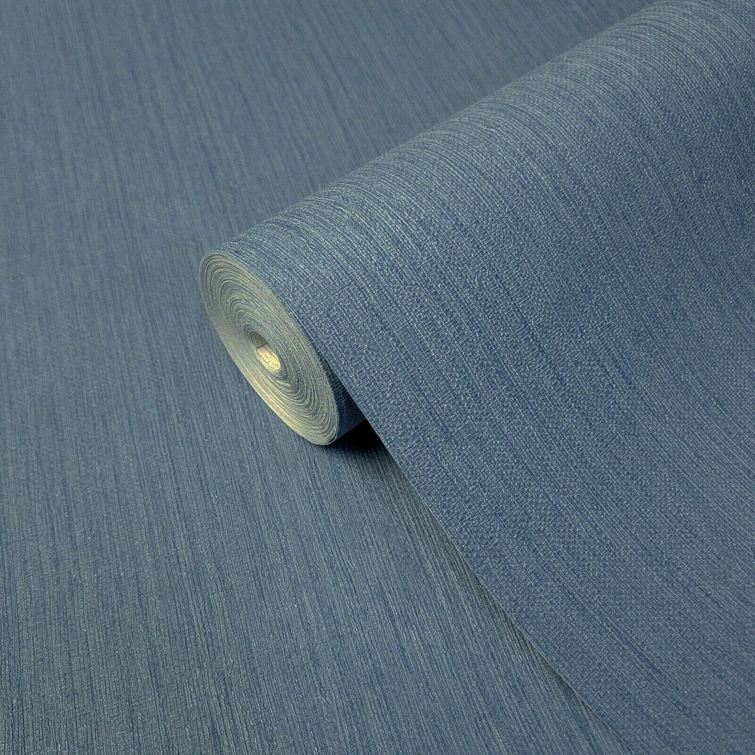 Denim Blue Faux Sack Grasscloth Textured Vertical Lines Modern ...