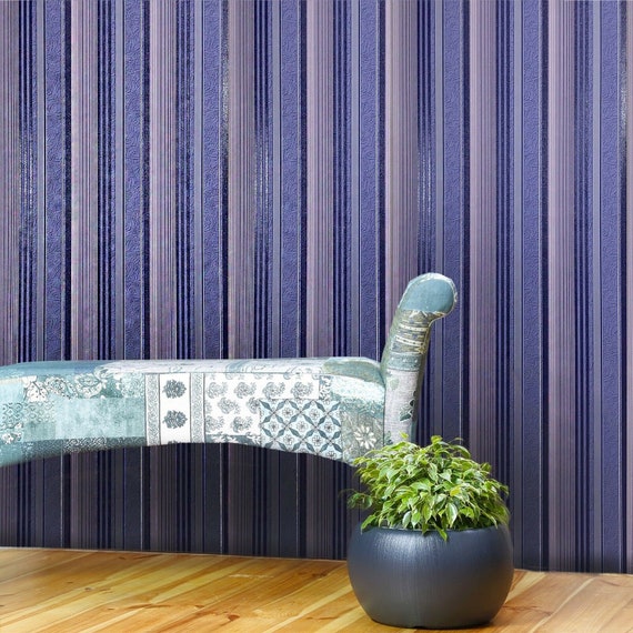 Wallpaper Roll Navy Blue Stripes Modern Wall Coverings - Etsy