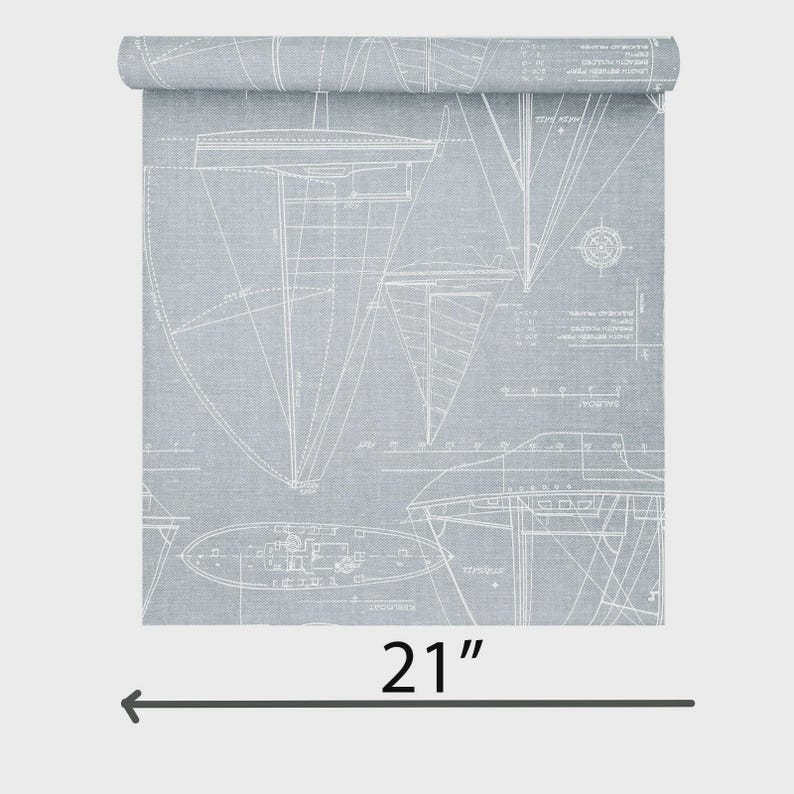 Baby Blue Nautical Blueprint Sailing Boat Coastal Marine Drawings ...