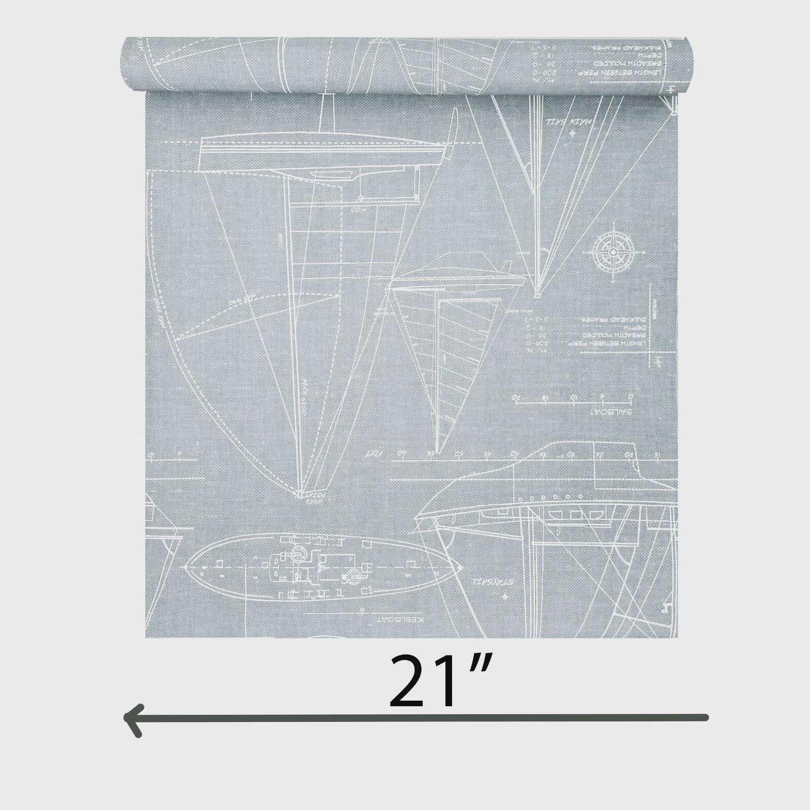 Baby Blue Nautical Blueprint Sailing Boat Coastal Marine Drawings ...