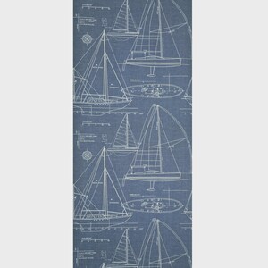 Dark Navy Blue Nautical Blueprint Sailing Boat Coastal Marine Drawings ...