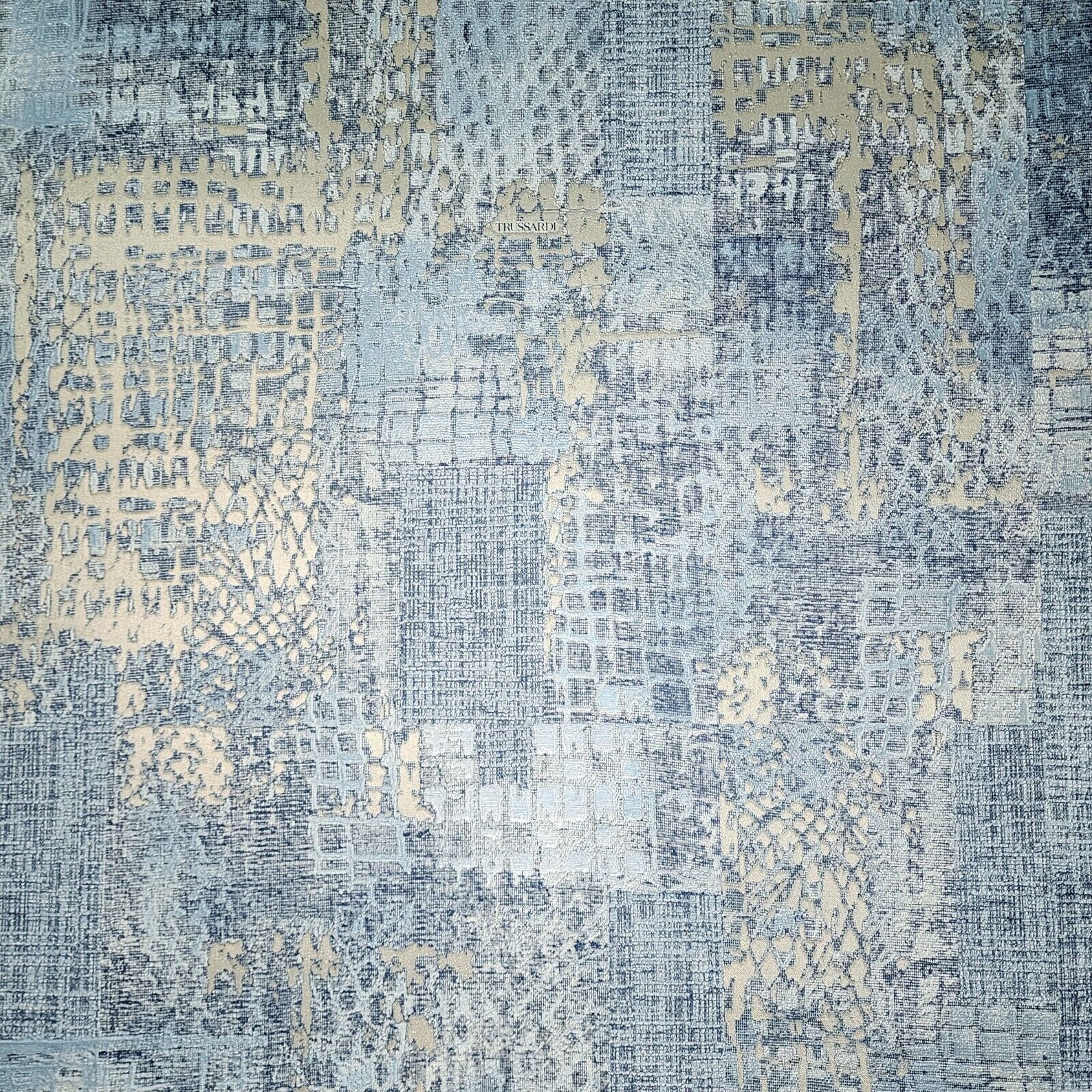 Abstract Modern Embossed Blue Gray Gold Metallic Faux Fabric Textured ...