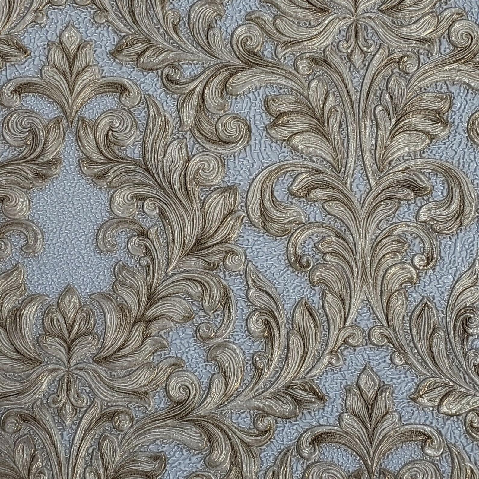 Embossed Wallpaper Victorian Vintage Damask Gray Gold Brass - Etsy