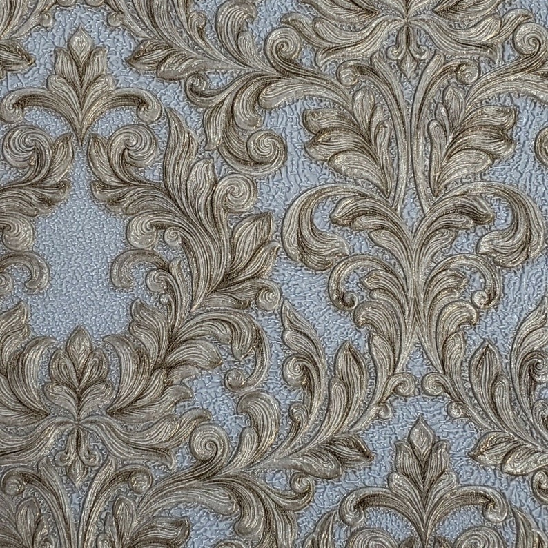 Embossed Wallpaper Victorian Vintage Damask Gray Gold Brass - Etsy
