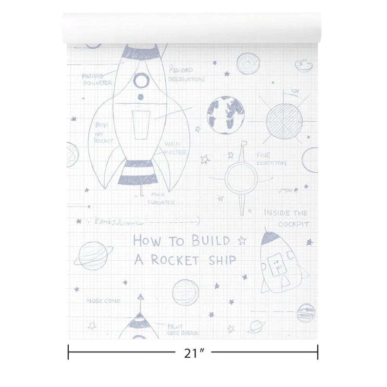Gray off White Grid Rocket Ship Diagram Drawing Kids Play Nursery Room ...