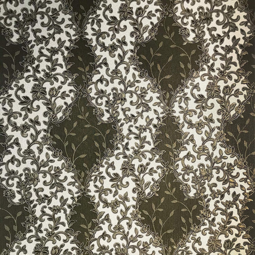 Floral Textured Damask Wallpaper Embossed Wallcoverings Ivory Bronze ...