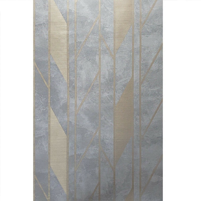 Modern Gray Gold Bronze Metallic Contemporary Lines Faux - Etsy