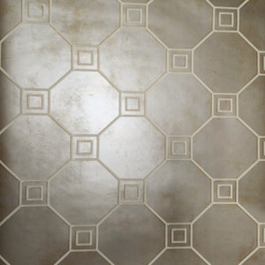 Rusted Steel Metallic Beige Octagon Lines Trellis Geometric Modern ...