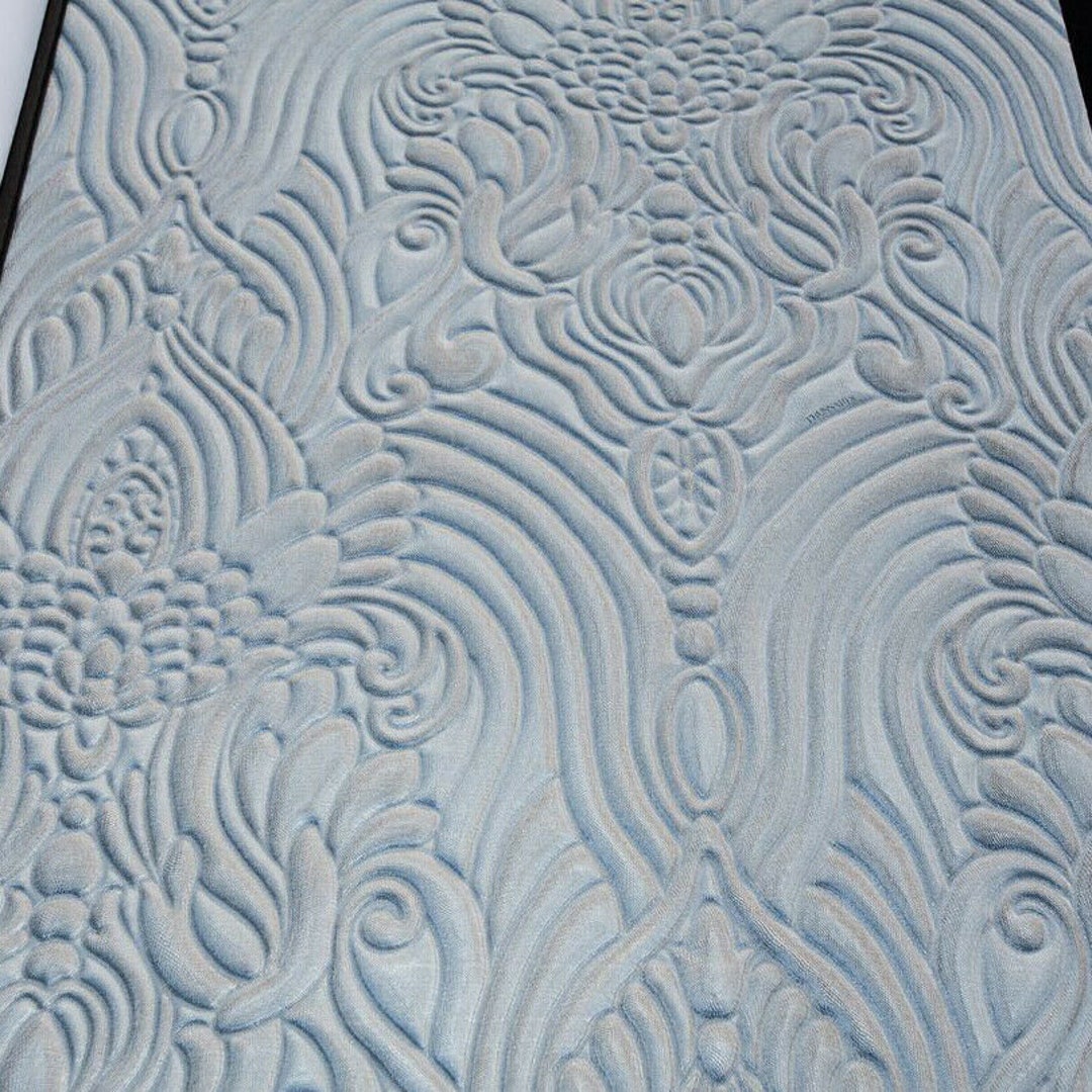 Embossed Blue Faux Fabric Heavy Textured Victorian Damask Wallpaper - Etsy