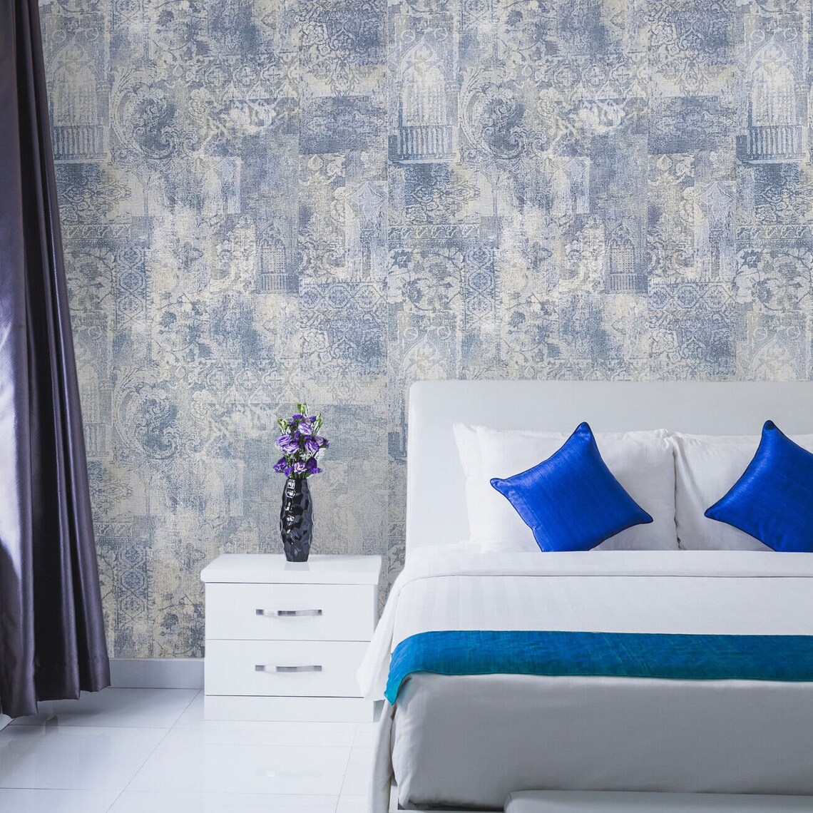 Wallpaper Rustic Blue Faux Vintage Old Rug Carpet Textured - Etsy