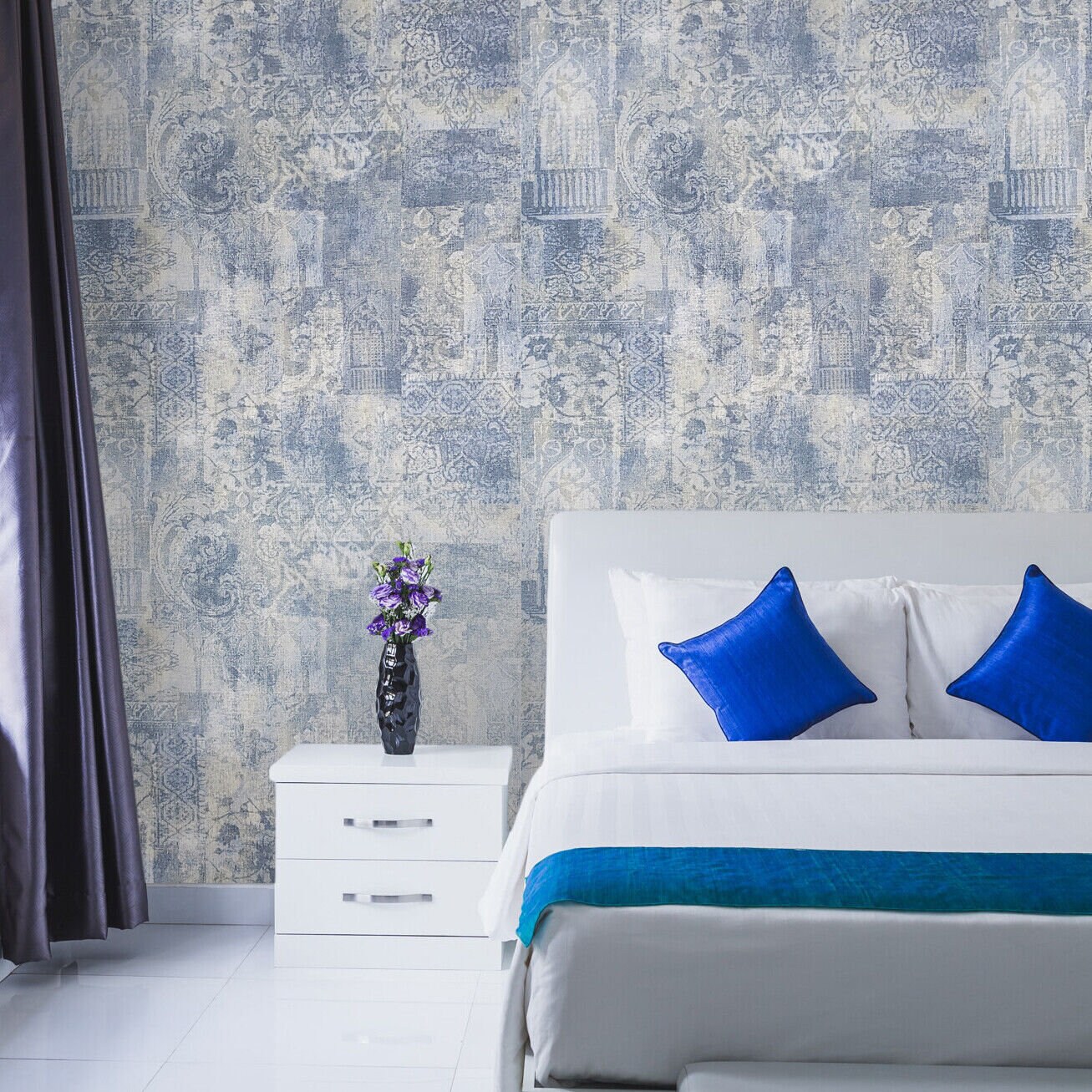 Wallpaper Rustic Blue Faux Vintage Old Rug Carpet Textured - Etsy