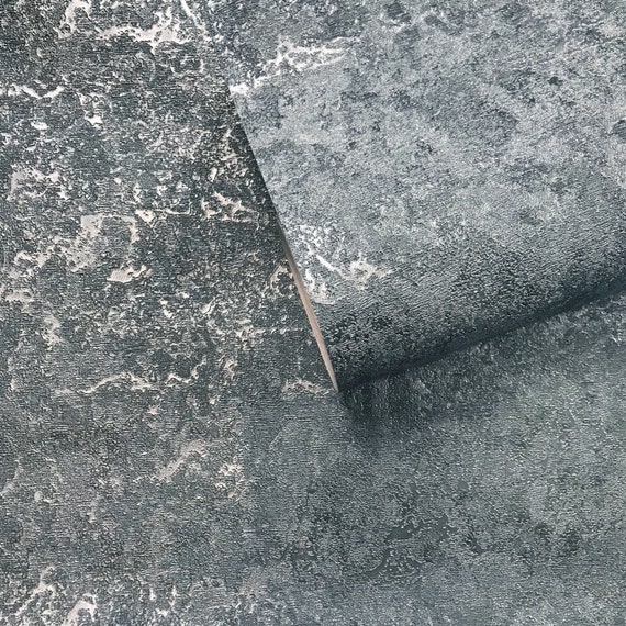 Modern Texture Wallpaper Roll Turquoise Dark Blue Silver - Etsy