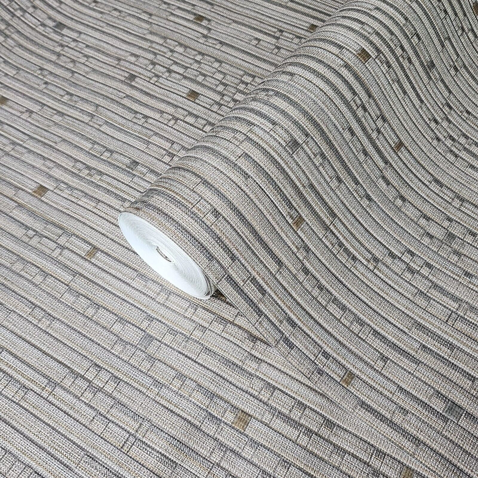 Striped Wallpaper Gray Gold Tan Textured Vertical Faux Bamboo ...