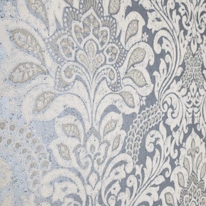 Gray Graphite Blue Metallic off White Damask Victorian Natural Cork ...