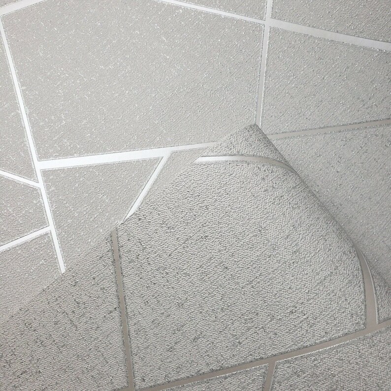 Contemporary Wallpaper White Silver Metallic Geometric - Etsy