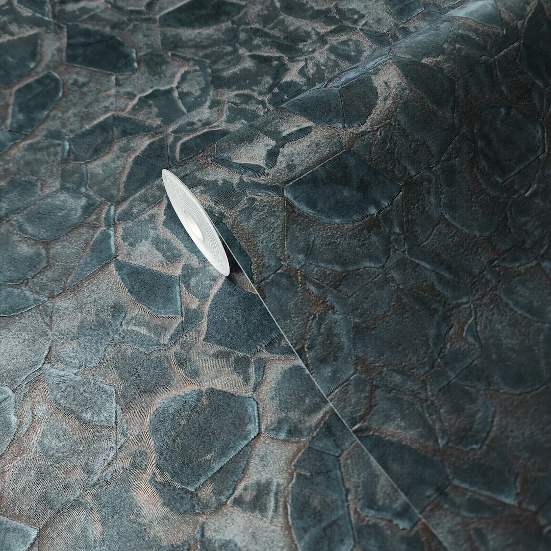 Distressed Teal Green Bronze Metallic Faux Rock Stone Plaster Textured ...