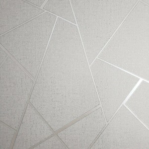 Contemporary Wallpaper White Silver Metallic Geometric Fractal ...