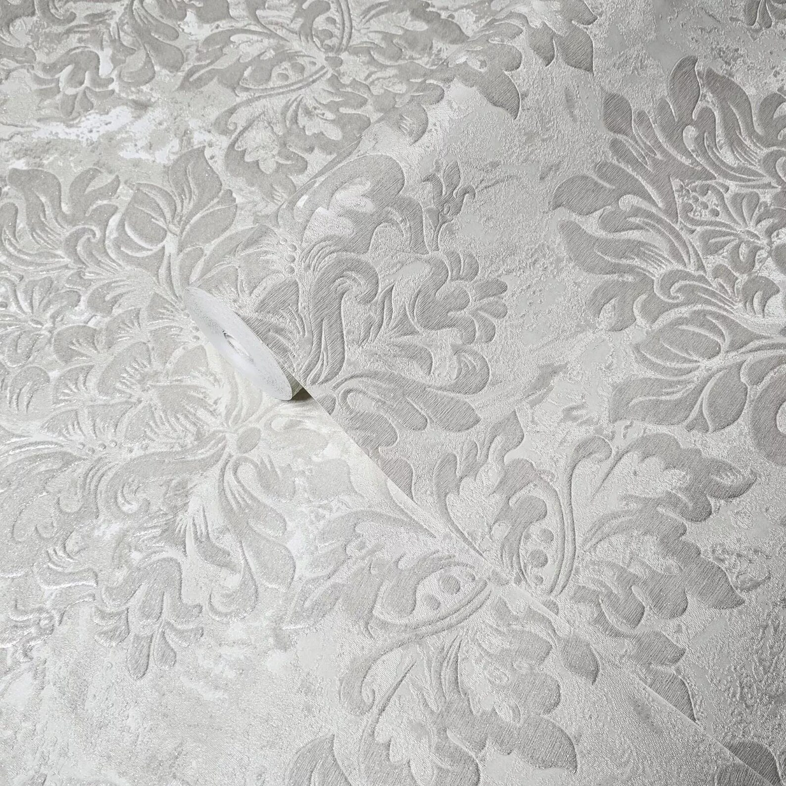 Cream off White Victorian Big Damask Faux Concrete Plaster Textured ...