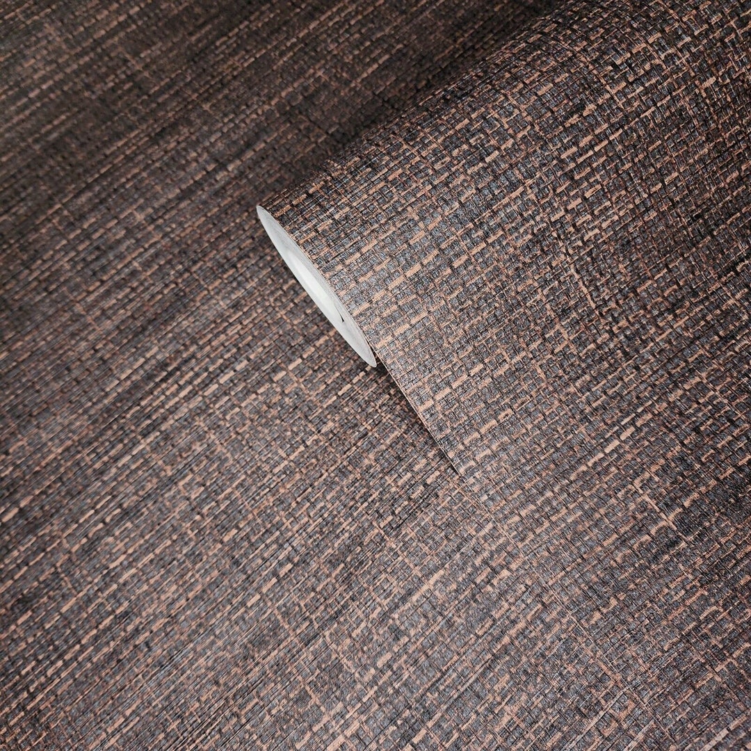 Plain Black Bronze Metallic Faux Paper Weave Grasscloth Textured ...