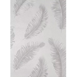 Grayish off White Cream Big Feathers Pattern Faux Fabric Textured ...
