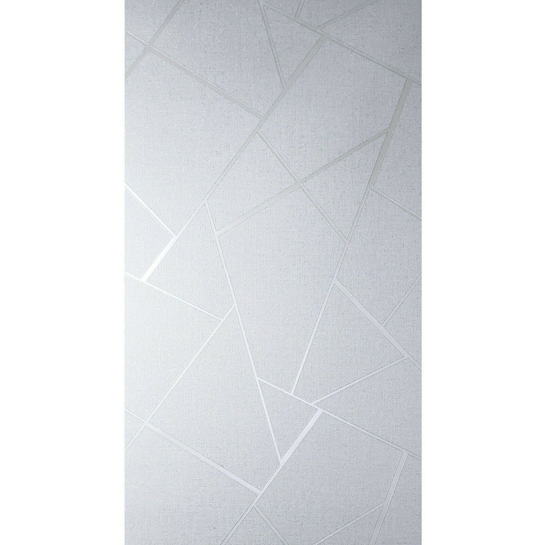 Contemporary Wallpaper White Silver Metallic Geometric - Etsy