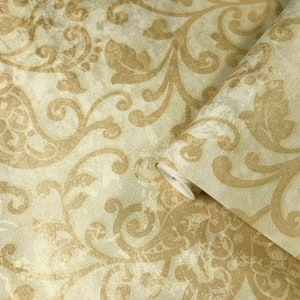 Wallpaper Gold Metallic Textured Wall Rustic Vintage Damask Wall ...