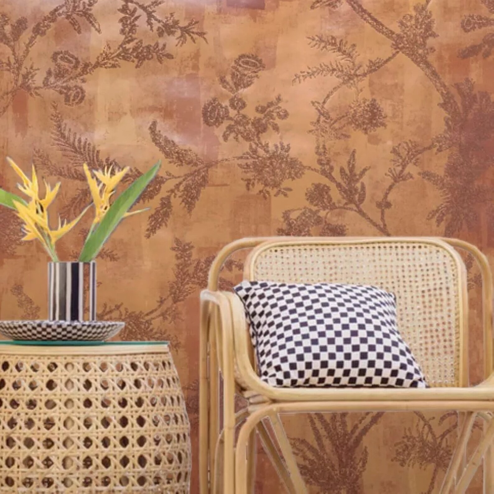Ginger Rust Orange Vintage Tapestry Floral Textured Embossed Surface ...