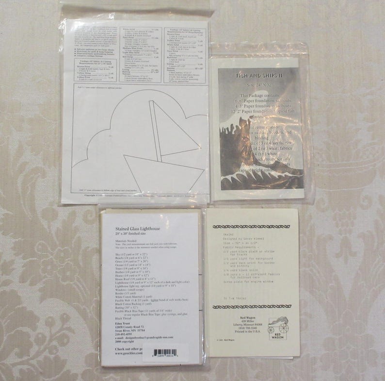 Vintage Patchwork Quilt Pattern Lot Bears Boats Trains Lighthouse Fish ...
