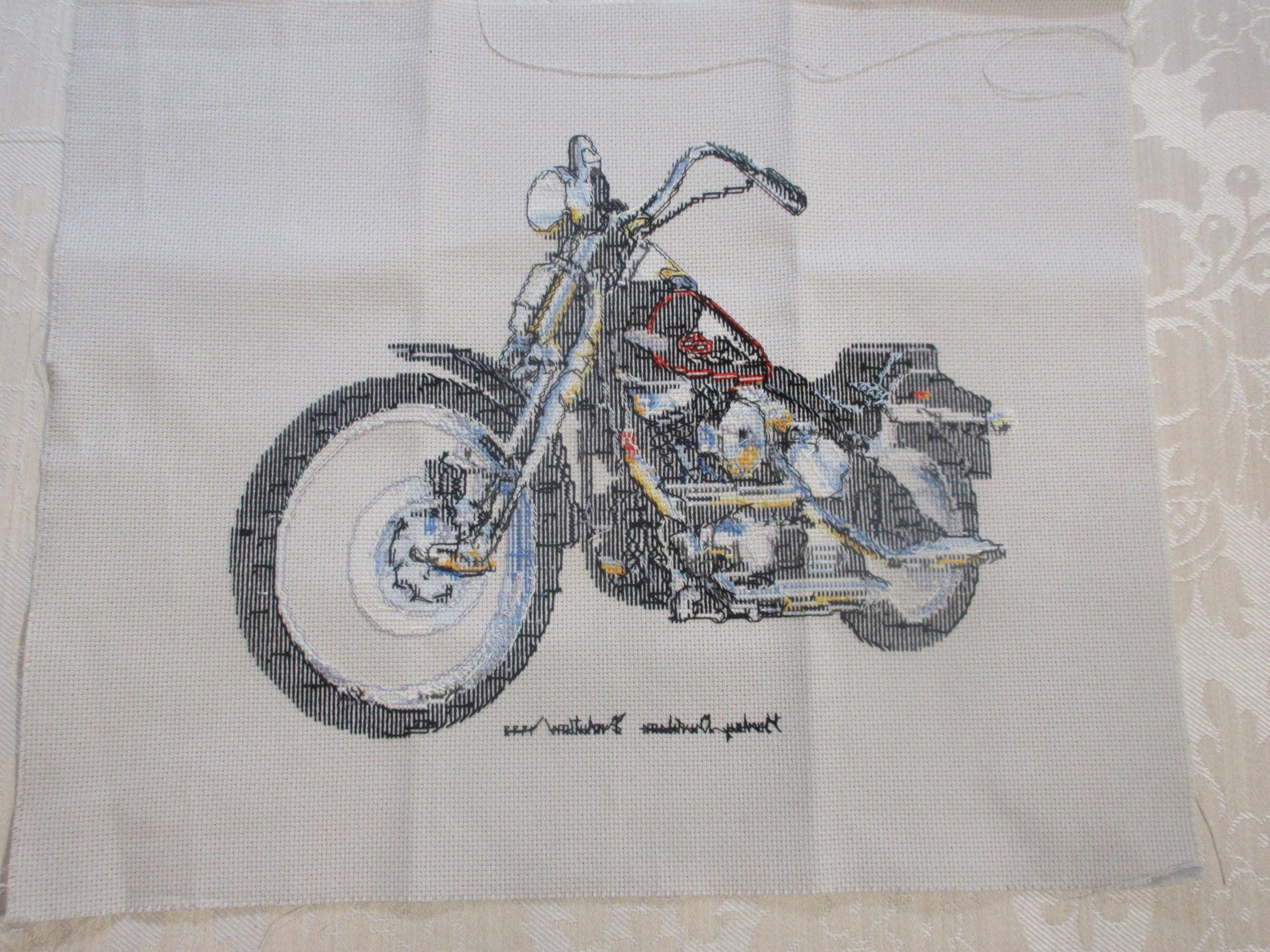 Vintage Harley Davidson Evolution Motorcycle Cross Stitch Sampler 1990 ...
