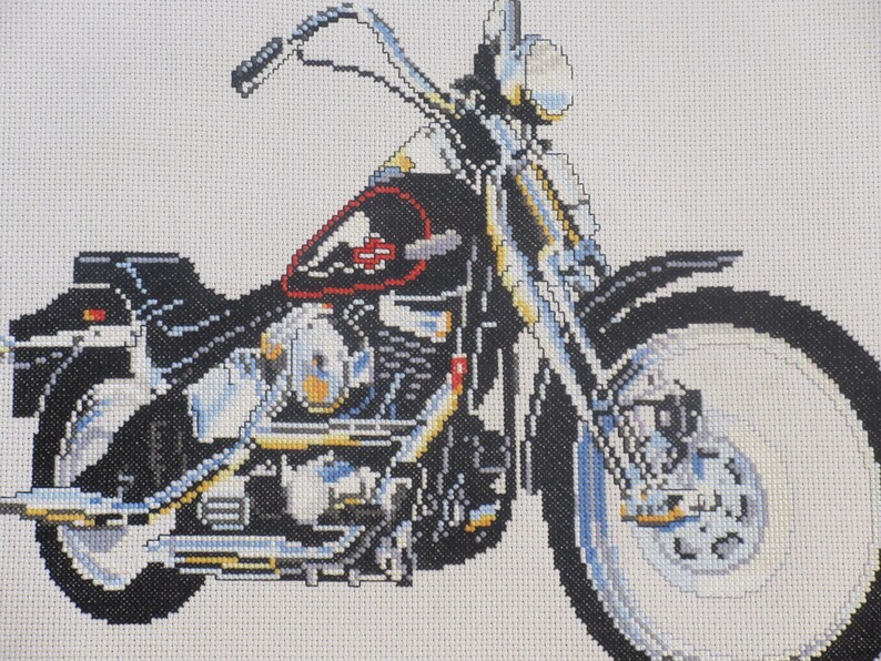 Vintage Harley Davidson Evolution Motorcycle Cross Stitch Sampler 1990 ...