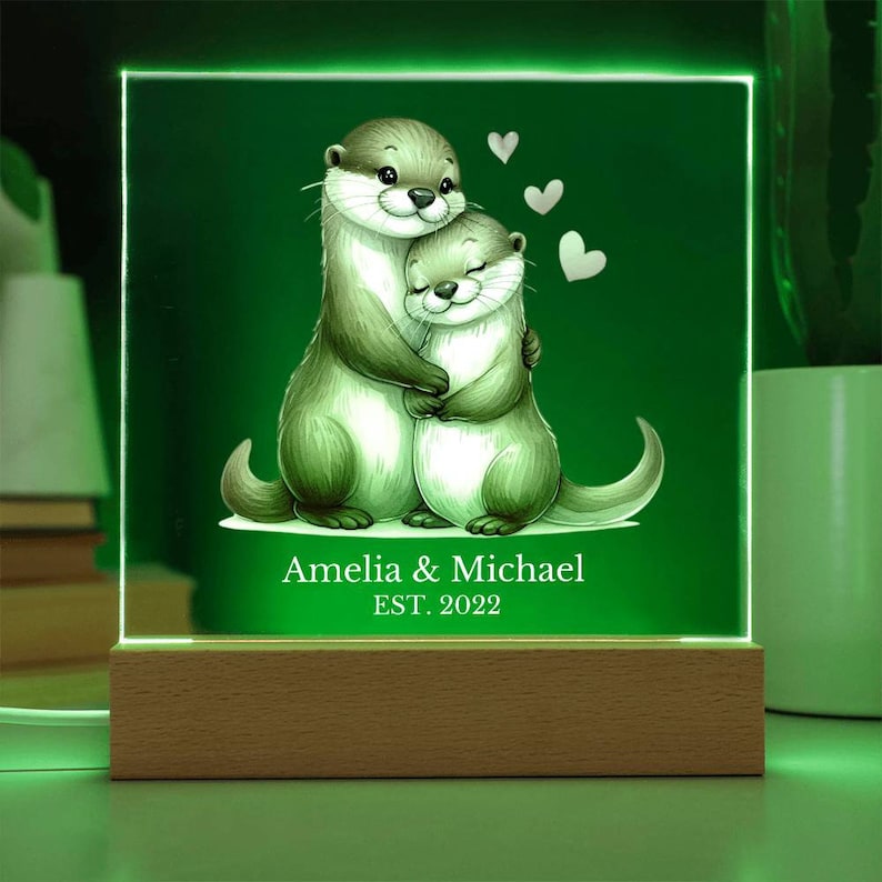 Personalized Otter Couple Acrylic LED Light Valentines Day Gift Gift ...