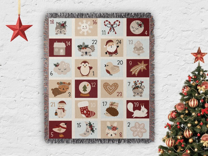 Cute Advent Calendar Woven Throw Blanket 60 X 50 Tapestry Blanket ...