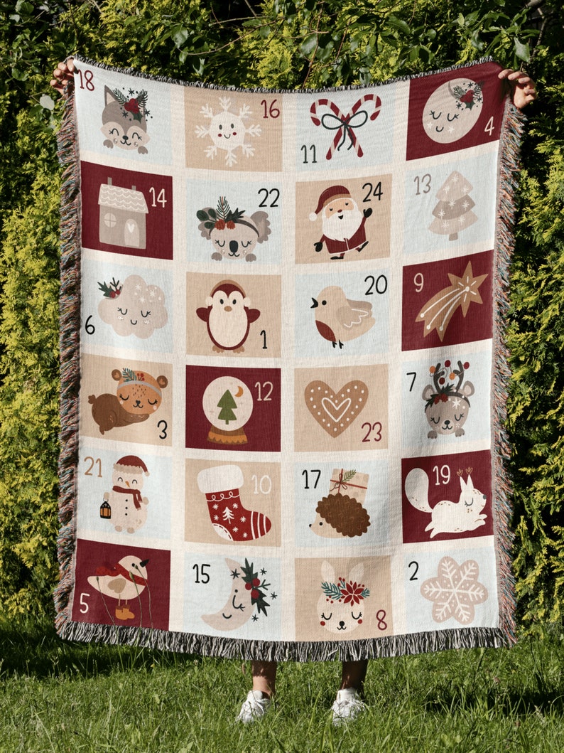Cute Advent Calendar Woven Throw Blanket 60 X 50 Tapestry Blanket ...