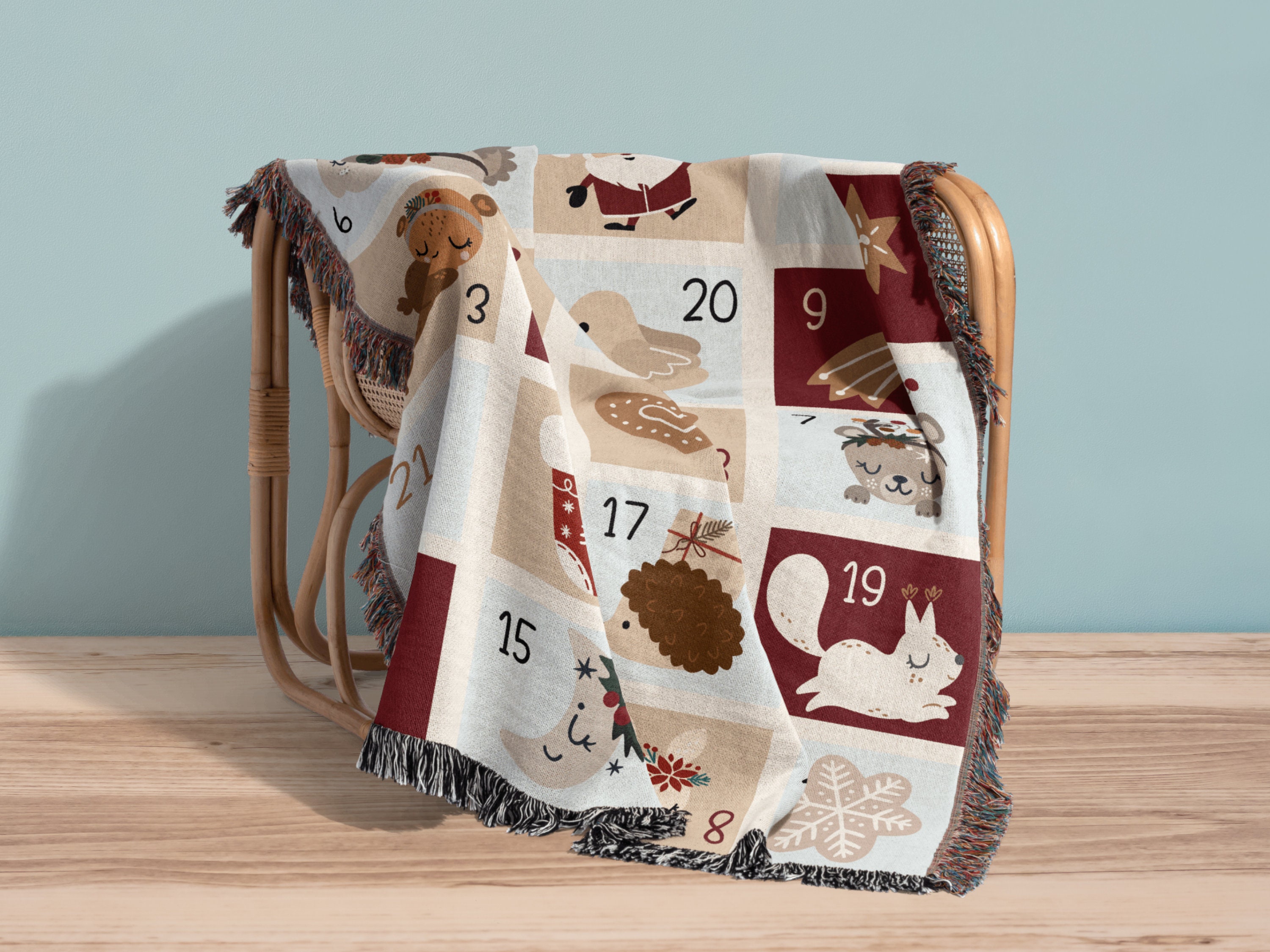 Cute Advent Calendar Woven Throw Blanket 60 X 50 Tapestry Blanket ...
