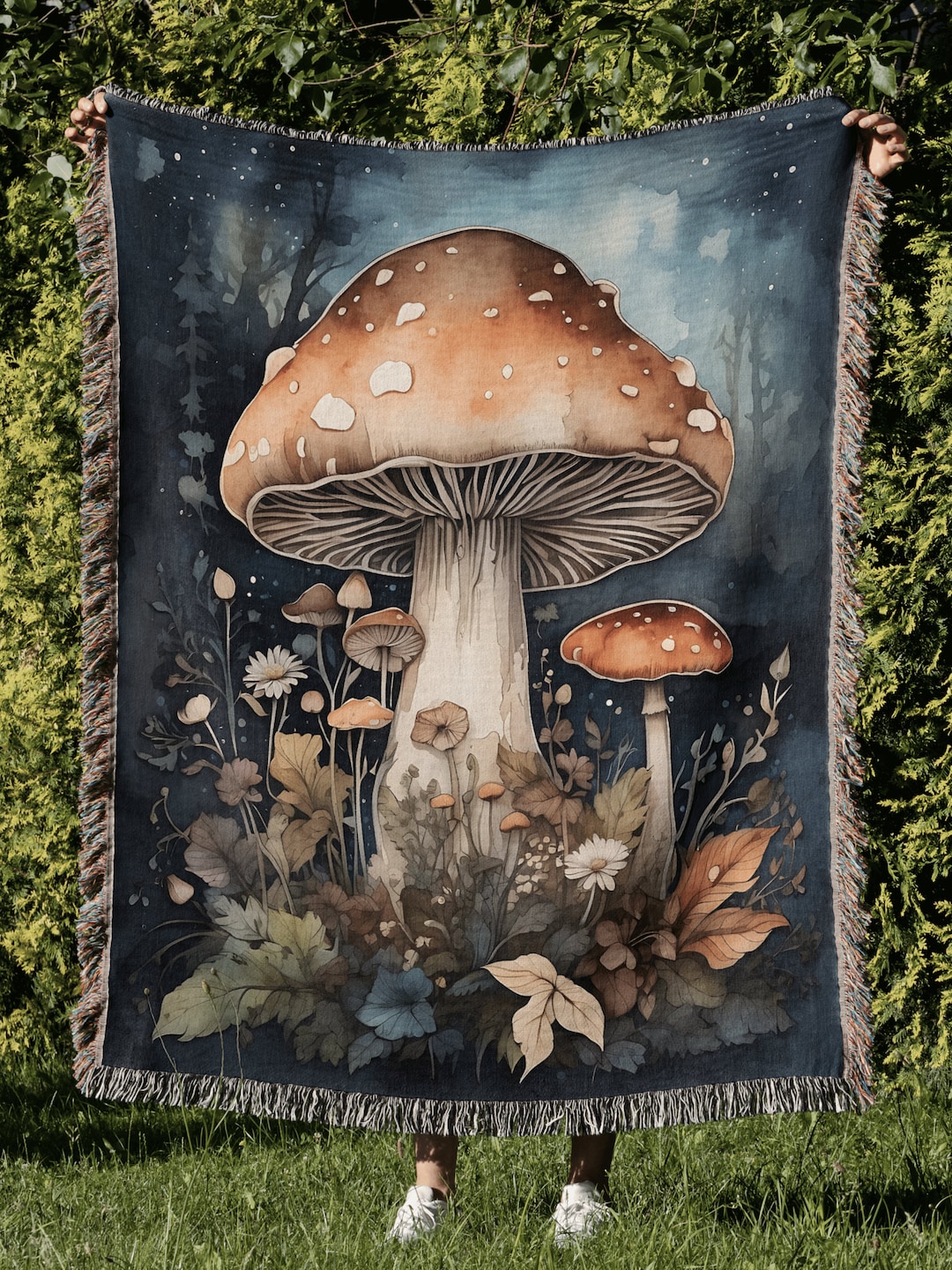 Cottagecore Mushroom Woven Throw Blanket Woven Tapestry - Etsy