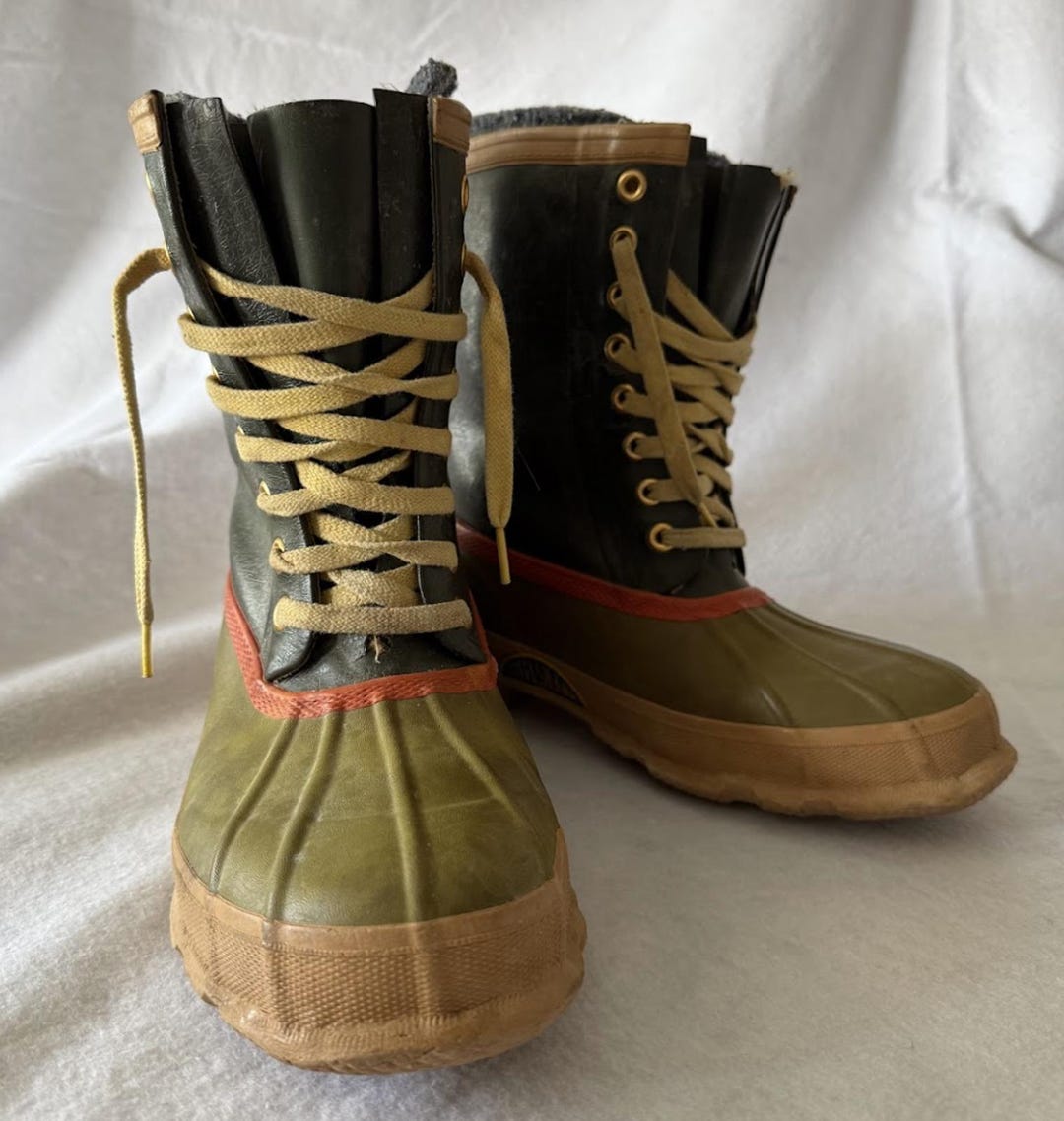 Vintage HCA Wool Blend Insulated 100% Rubber Green Winter Pac Boots Men ...