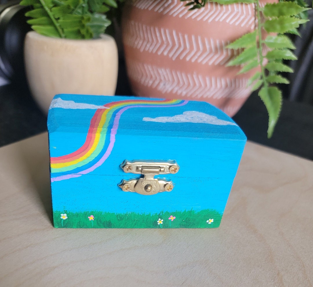 Traveling Rainbow Cute Mini Hand Painted Trinket or Stash Box Clouds ...
