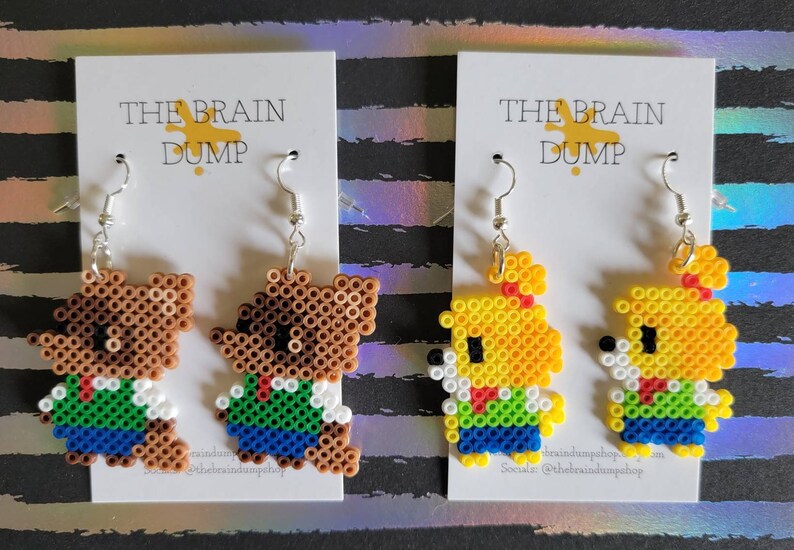 ACNH Inspired Tom Nook & Isabelle Mini Perler Beads Dangle Earrings ...
