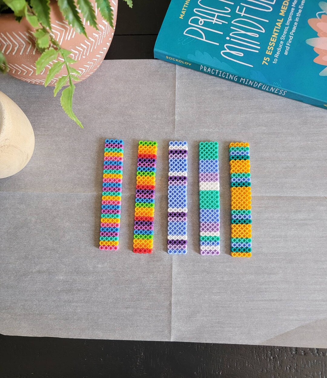 2 for 1 Cute Multicolored Striped Perler Bookmarks Book Lover's Gift ...