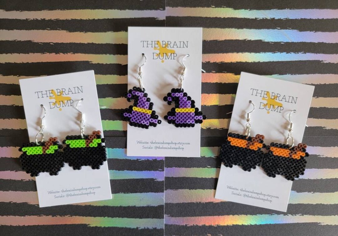 Witches Brew! Mini Cauldron & Witches Hat Perler Beads Earrings Cute ...