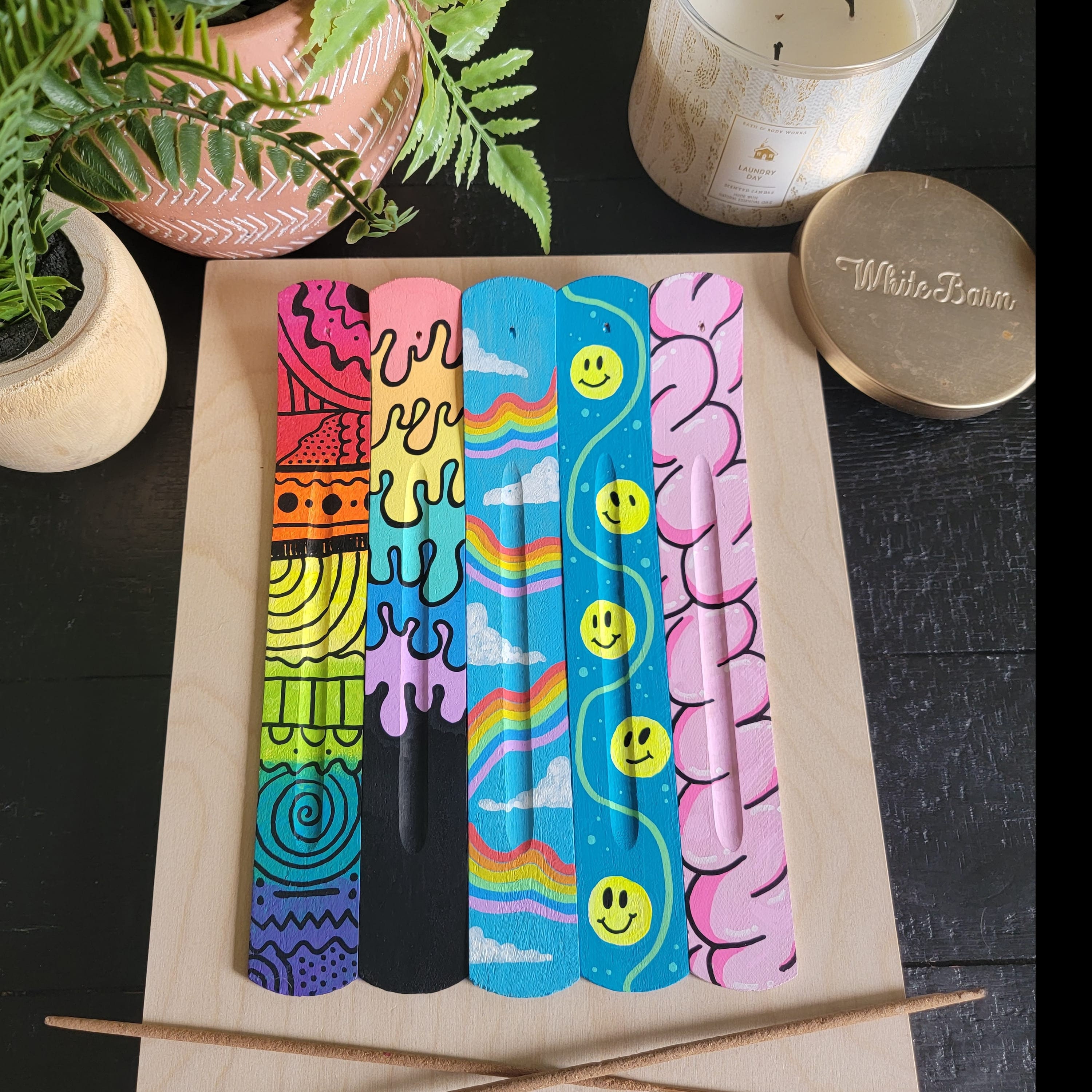 Trippy Vibes! Hand Painted Wooden Stick Incense Holders - Incense ...
