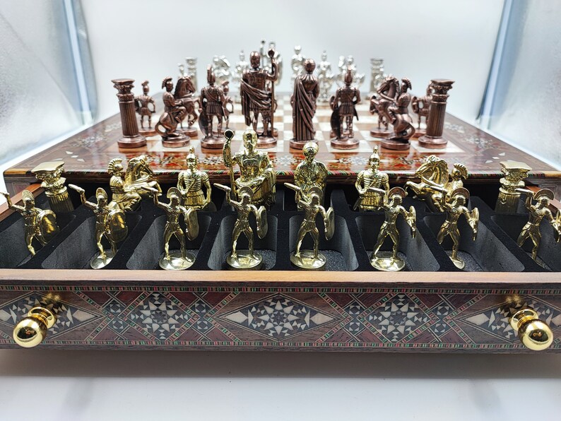 20'' Large Chess Set, Walnut Drawer Chess Board, Premium Genuine Pearl ...