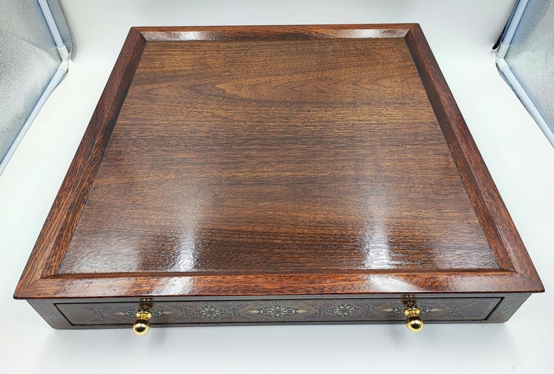 20'' Large Chess Set, Walnut Drawer Chess Board, Premium Genuine Pearl ...