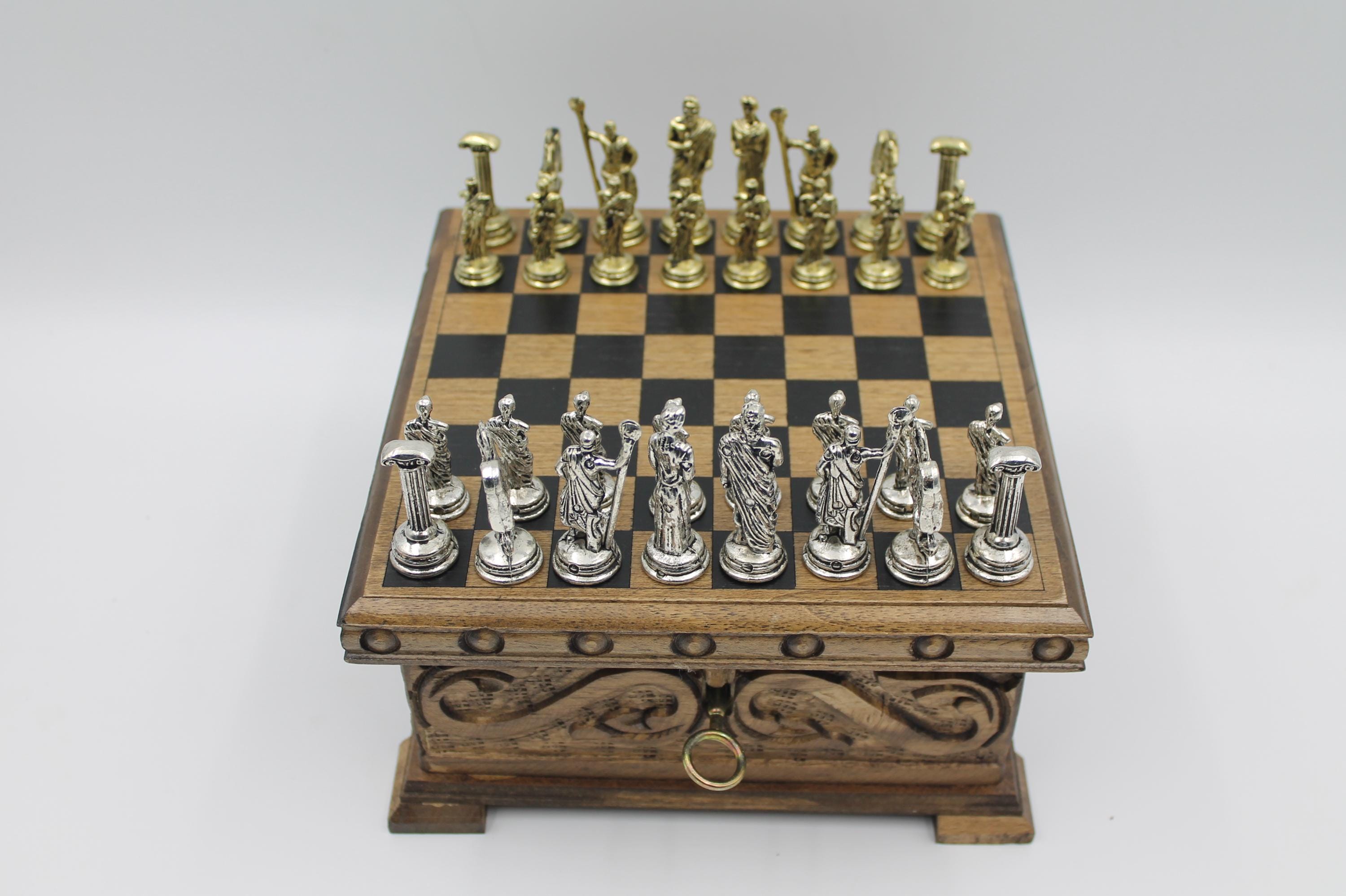 Personalized Chess Set With Storage Handmade Roman Metal Chess Pieces Custom Wooden Chess Board ...