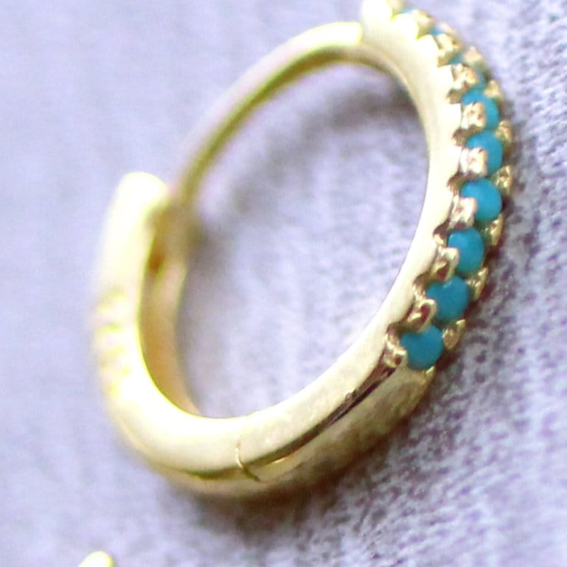 18k Gold Turquoise Earrings, Turquoise Hoop Earring, Enamel Huggies Set ...