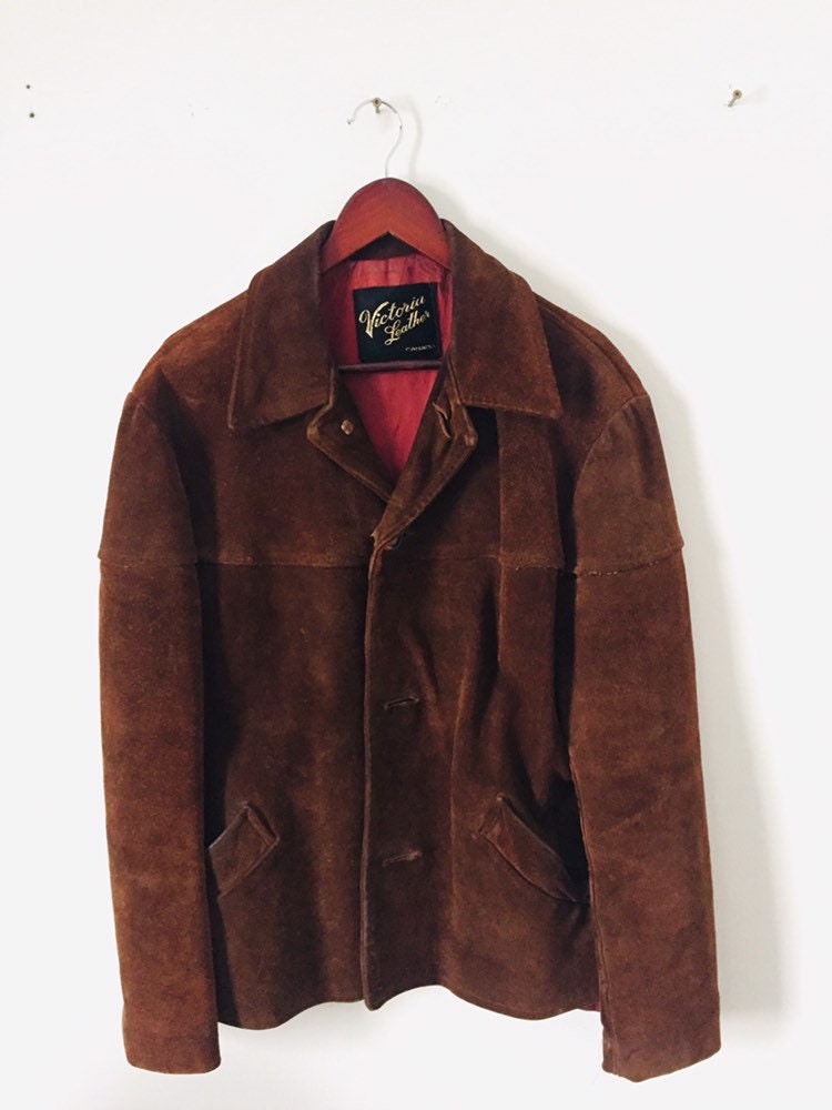 Vintage Thick Suede Leather Jacket. - Etsy Vintage Thick Suede Leather Jacket. - Etsy